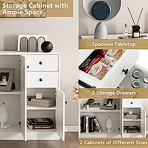 LOKO Modern White Buffet Cabinet, Kitchen Storage Cabinet with 2 Drawers, 3-Door Cabinets & Adjustable Shelf, Pantry Cupboard Sideboard for Varied Scenes, 42 x 13.5 x 33.5 inches