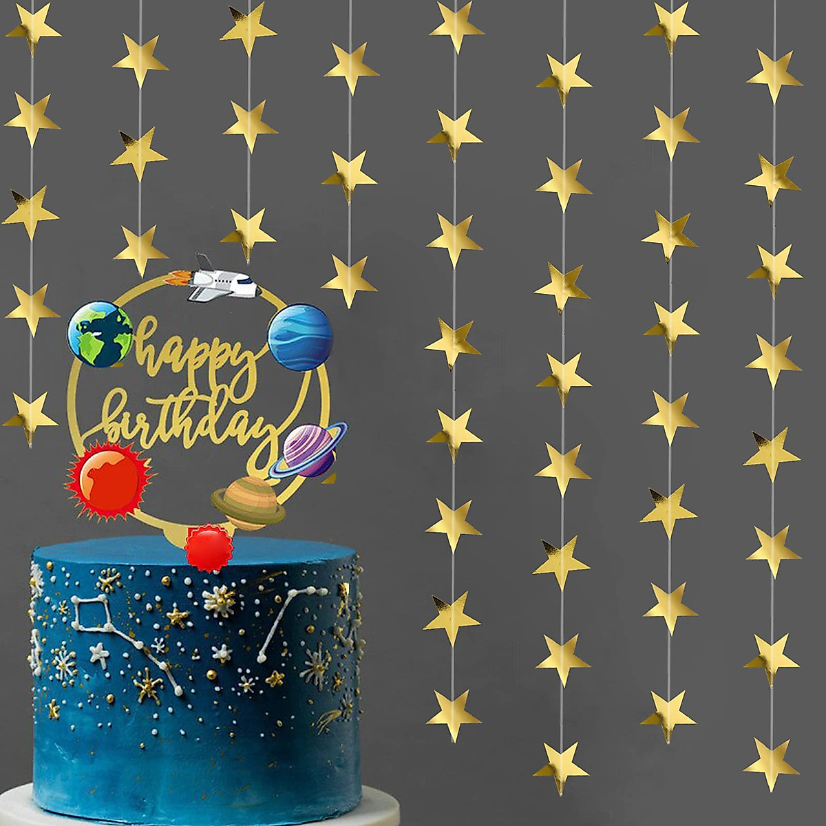 Zwiebeco 52Ft Gold Star Garland Paper Twinkle Little Star Bunting Banner Hanging Star Streamers for Engagement Wedding Baby Shower Birthday Xmas New Year Space Party Nursery Kids Room Home Decorations