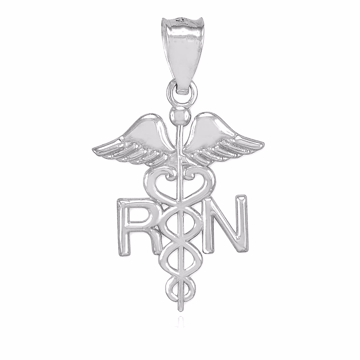 American Heroes Polished 14k White Gold Caduceus RN Charm Registered Nurse Pendant
