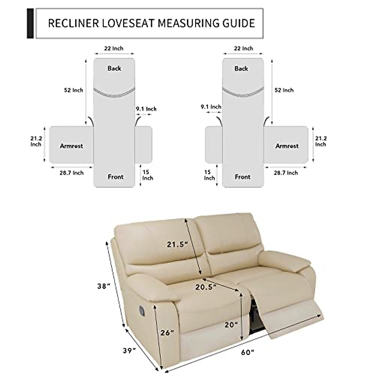 Easy-Going Recliner Loveseat Covers, Water Resistant Reversible 2 Seat Recliner Cover, Velvet Couch Cover, 2 Pieces Double Recliner Sofa Covers for Kids, Dogs, Pets (Recliner Loveseat, Peacock Blue)