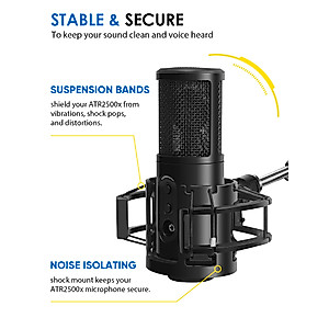 Etour [Newest &Ultra-Durable] atr2500x Microphone Shock Mount with Pop Filter [Custom Built for atr2500x] Anti-Vibration Suspension Shock Mount Holder Clip for Audio Technica atr2500x Mic