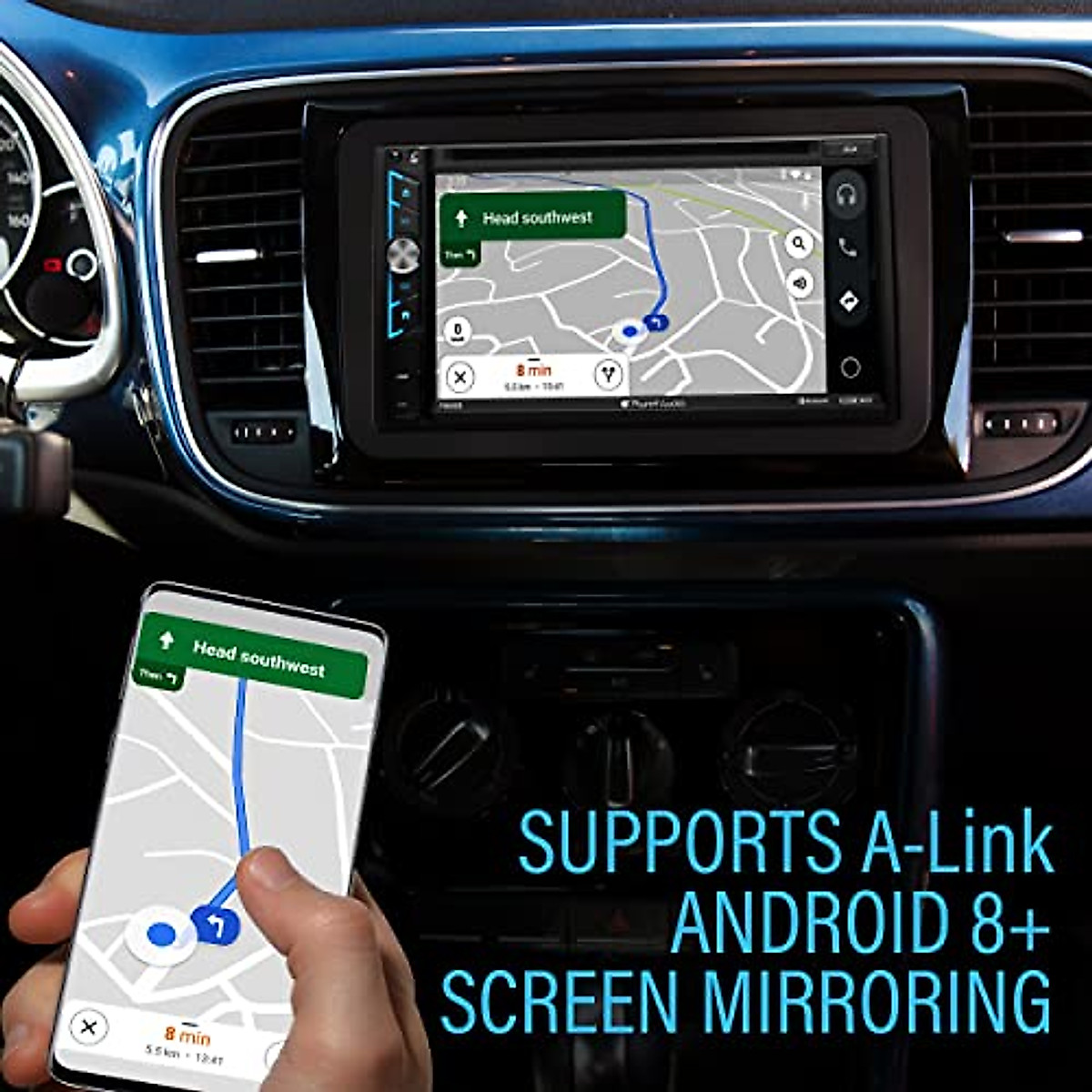 Planet Audio P9695BRC Car DVD Player - A-Link (Screen Mirroring), Bluetooth Audio and Hands-Free Calling, 6.95 Inch LCD Touchscreen, Double Din, DVD, CD, USB, SD, Aux AV in, Backup Camera Included