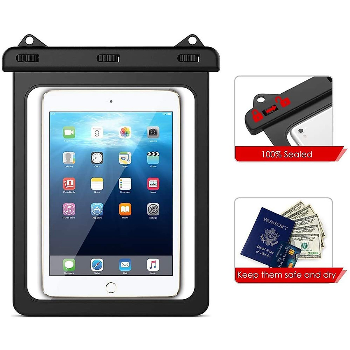 VHOPMORE 10.5 inch Waterproof Tablet Case, Tablet Dry Bag for iPad Pro 10.5, iPad 2020 10.2, New iPad 9.7, iPad Air 3, Air 2, Galaxy Tab A 9.7 / S6 / S7, Kindle Fire HDX/Fire HD 10, up to 10.5 Inch
