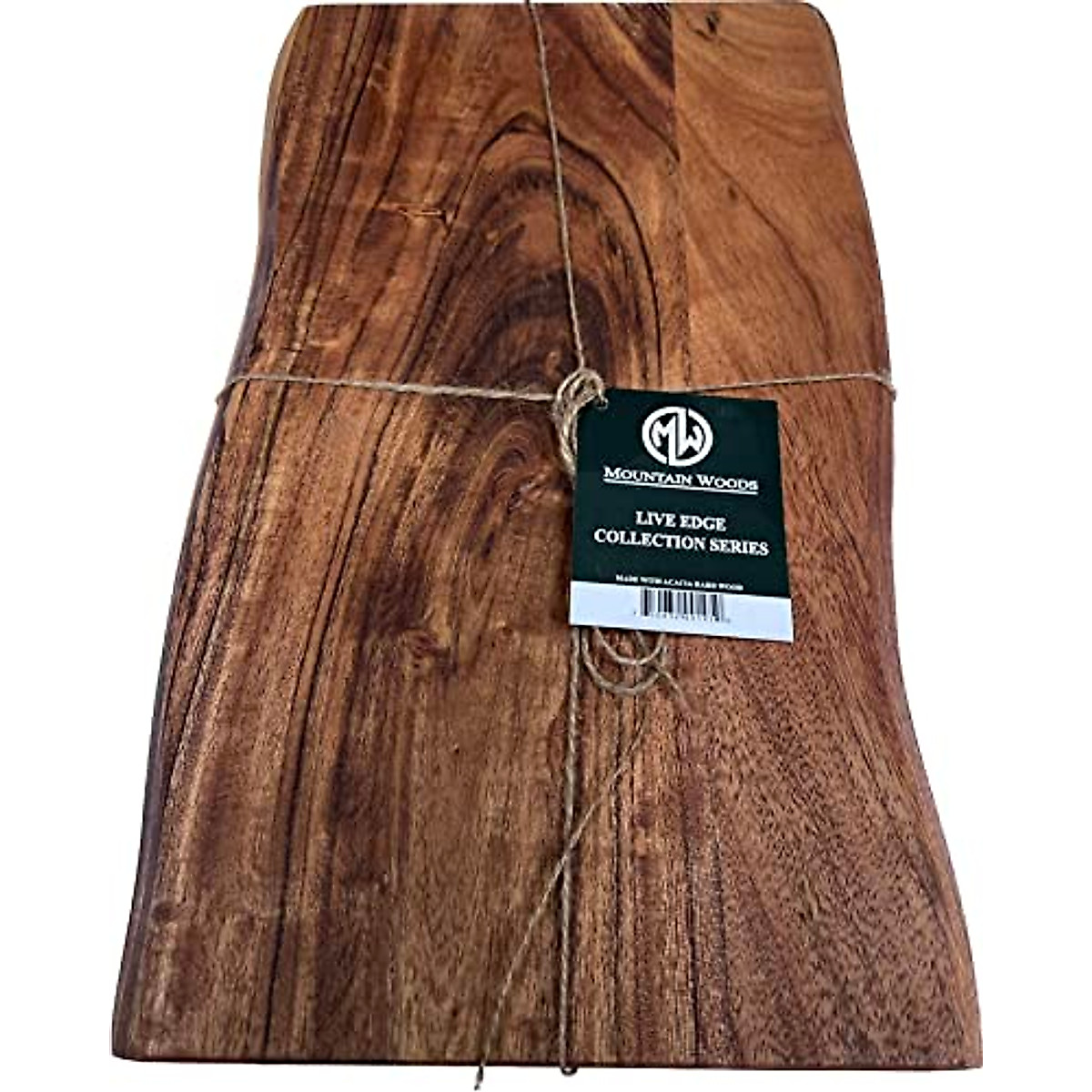 Mountain Woods Brown Mountain Woods Hand Crafted Live Edge Acacia Cutting Board | Serving Tray | Butcher Block | Wood Chopping Board | Carving Meat, Vegetables, Fruits - 15" x 9" x 0.75"