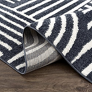 Abani Contemporary Mid-Century Design 5’3” x 7’6” (5'x8') Area Rug Rugs - Modern Non-Shed Arches Print Cream & Black Bedroom Rug