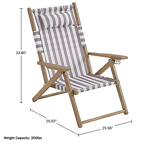 Lavish Home Set of 2 Beach Chairs - Outdoor Weather-Resistant Wood Folding Chairs with Carry Straps and Reclining Seat - Beach Essentials (Taupe)