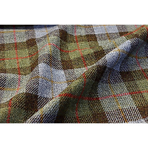 Traditional Harris Tweed MacLeod Tartan Pure Wool Woven Fabric with Authenticity Labels (Blue and Green, 100 x 75cm)