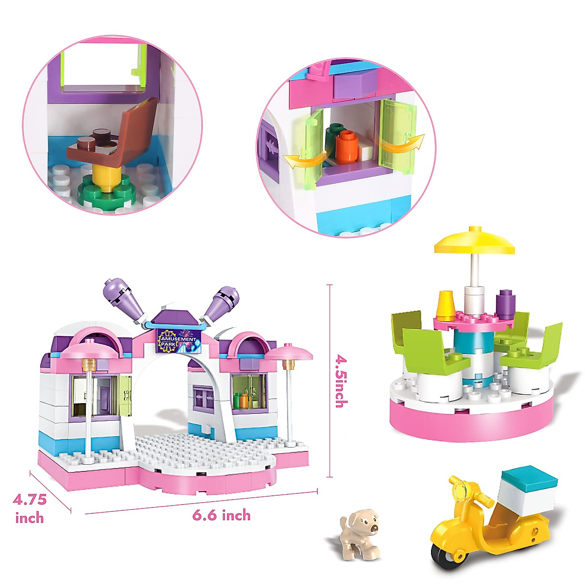 BRICK STORY Girls Friends Carnival Building Set Friends Amusement Park Building Blocks Toys with Ferris Wheel, Show Stage and 4 Mini Dolls Great Birthday Gift for Kids Age 6-12 and up, 610 Pieces