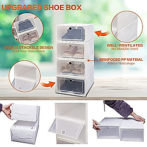 WOQLIBE Shoe Storage Boxes Set, Set of 20 Stackable Drop Front Shoe Box,Foldable Shoe Sneaker Containers Bins Holders,Easy Assembly,Plastic Clear Home Shoes Organizer Stack for Closet