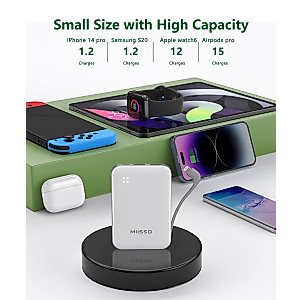 REDISONA Small Portable Charger 4500mAh Power Bank with Built-in Cable, Mini External Battery Pack Compatible with iPhone 14/14 Pro/14 Plus/14 Pro Max/13/12/11/X/8/7/6 Airpods, White
