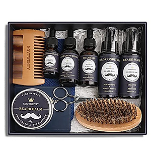 Beard Grooming Kits, 10 In 1 Beard Growth Kit with Beard Wash, Beard Oil and Growth Oil, Beard Conditioner, Beard Balm, Beard Brush, Beard Comb, Beard Scissors and Storage Bag, Great Gifts Box for Men