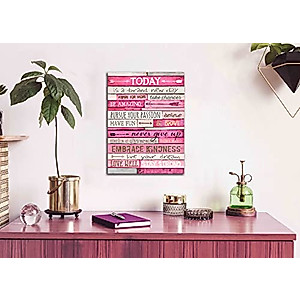 Pink Wall Decor - Inspirational Quotes Wall-Art - Motivational Bedroom Decor For Teen Girls - Office Gifts For Women With Framed Canvas Artwork Ready to Hang 15" W x 11.5" H