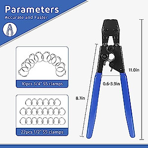 JWGJW PEX Clamp Cinch Tool Crimping Tool Crimper for Stainless Steel Clamps from 3/8"to 1" with 1/2" 22PCS and 3/4" 10PCS PEX Clamps (002)