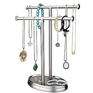 LIRUXUN Silver Hand Towel Holder, Free Standing Towel Rack, Stainless Steel Necklace Holder Jewelry Organizer Bracelet Display Stand