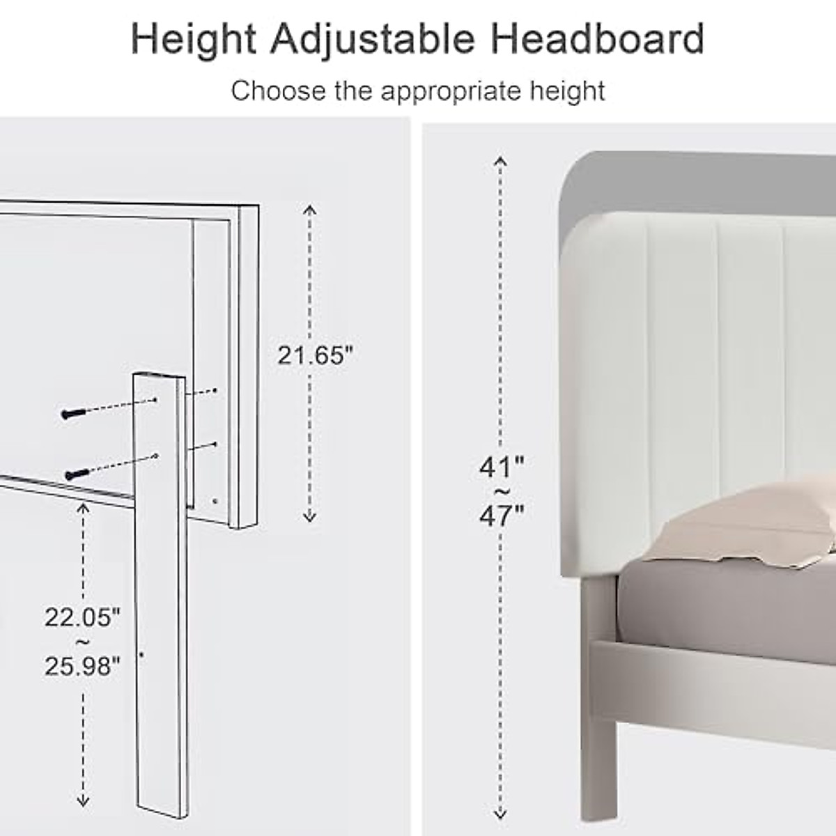 VECELO Queen Size Upholstered Bed Frame with Adjustable Headboard, Velvet Platform Bedframe Mattress Foundation, Strong Wood Slat Support, No Box Spring Needed, White