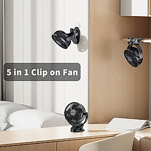 Svinkal Clip on Fan, 5000mAh USB Charging Portable Battery Fans, 6Inch Quiet USB Personal Desk Fan, 3 Speeds, 720° angle adjustment, Small Stroller Fan for home office dormitory.
