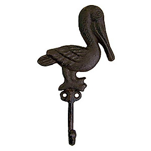Wowser Rustic Brown Cast Iron Pelican Wall Hooks, Set of 3, 7 1/2 Inch