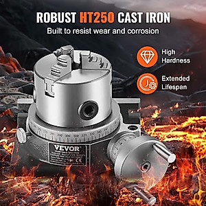 VEVOR Rotary Table for Milling Machines, 4''/ 100 mm, Horizontal Vertical Model Precision Milling Rotary Table, with 3.1''/80 mm 3-Jaw Chuck M10 T-Bolts Nuts, for Milling Engineering Indexing Tools