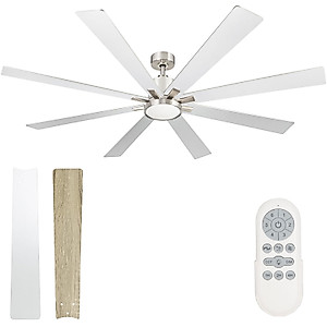 hykolity 72 Inch Indoor Ceiling Fans with Lights and Remote Control,Quiet Indoor Reversible DC Motor Ceiling Fan,8 Blades, Dimmable, 5CCT,6-Speed Ceiling Fan -Brushed Nickel