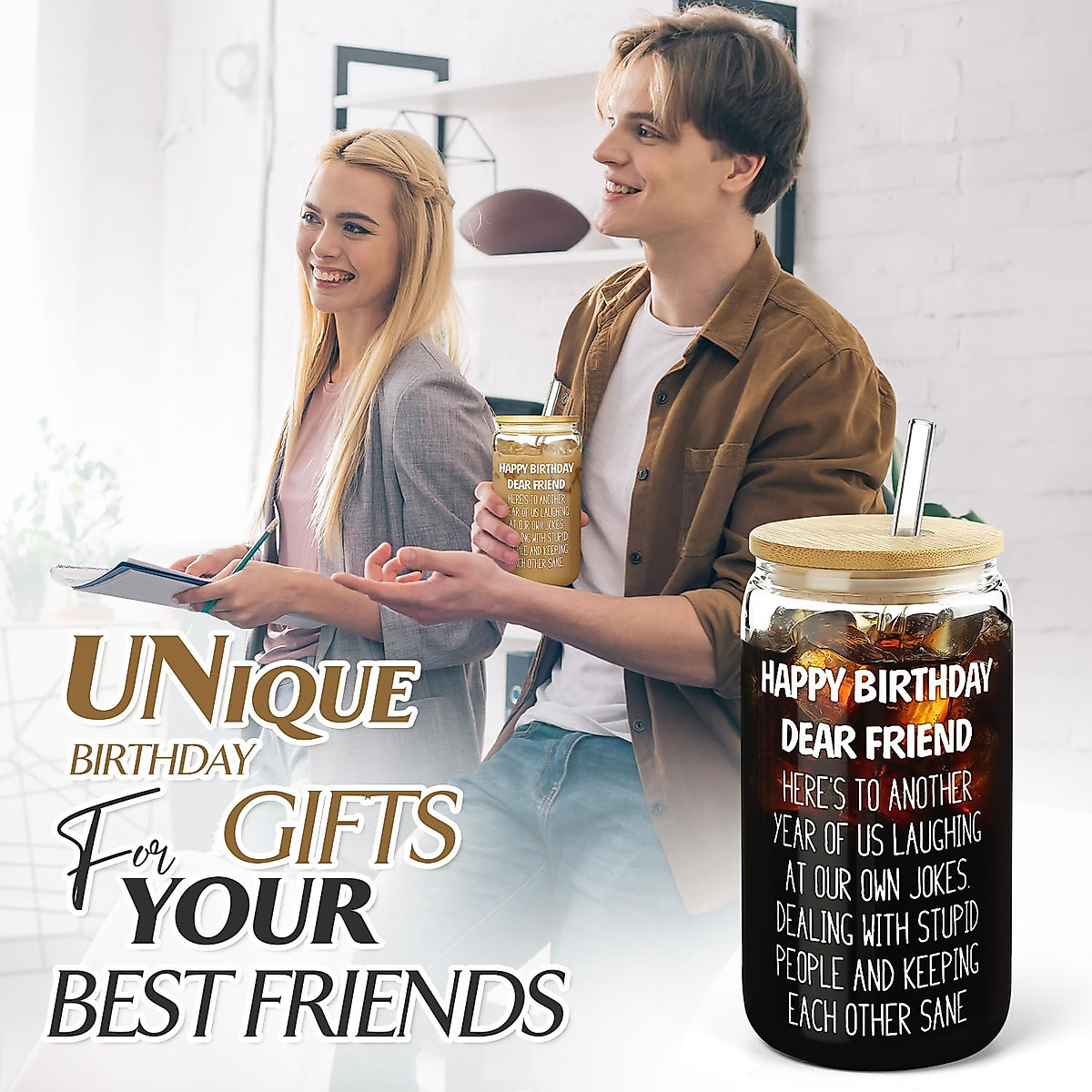 Best Friend Birthday Gifts for Women, Happy Birthday Cup Gifts for Friends Female Unique Friendship Presents for Woman Men Besties Male Bff Coworker Soul Sisters Womens Her Him