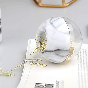 MultiBey Gold Paper Clips in Elegant Magnetic Marble White Clip Holder, 28mm, 100 Clips per Box