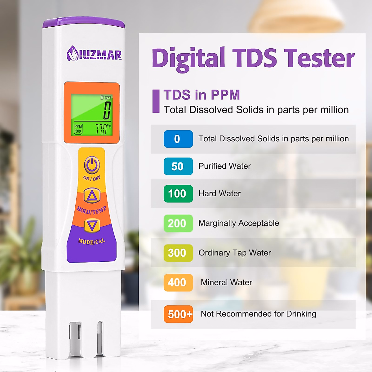 UIUZMAR Digital Water Tester TDS Meter for Drinking Water Filter Water 3 in 1 PPM EC Temp Meter with LCD Display Suitable for Water Quality Testing City Water RO Systems Well Water