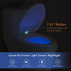 AQUATIZ Elongated Toilet seat with Buit-in Night Light,Oval Toilet Seat with Soft Slow Close,Oblong Toilet Seat Plastic Replacement