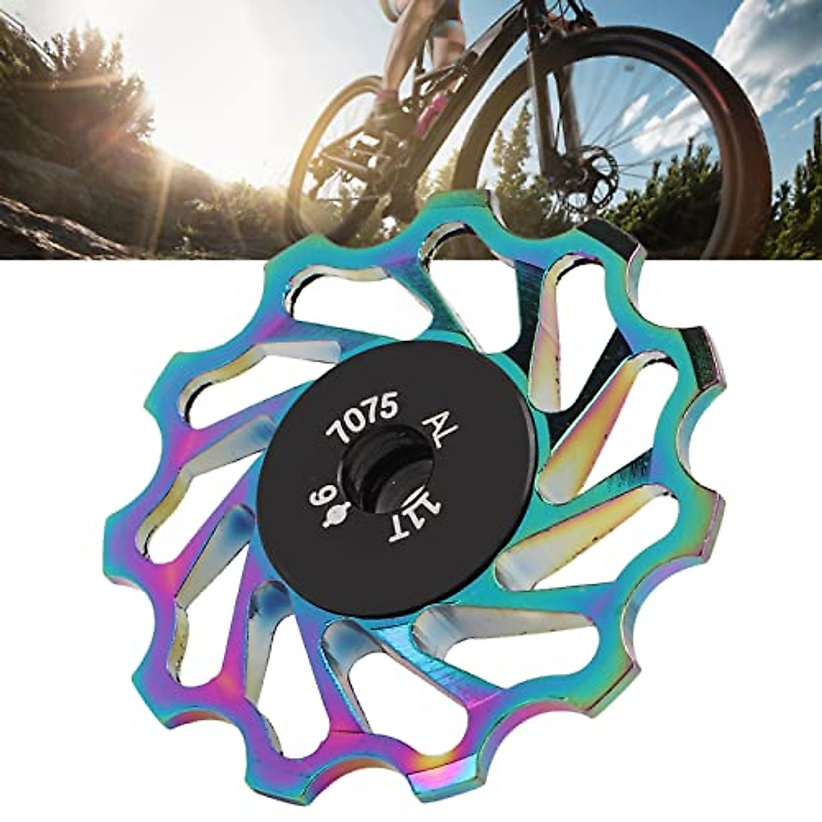 Oumefar Bicycle Rear Derailleur Wheel, 11T Rear Jockey Wheel Anodizing CNC Iron Cutting Metal Bearing Ceramic Ball Labor Saving for Road Bikes Sportinggoods