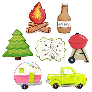 Father's Day Camping Cookie Cutters 7-Pc. Set Made in the USA by Ann Clark, Camper, Campfire, Grill, Pine Tree, Beer/Soda Bottle, and more