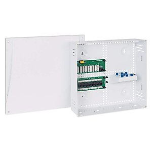 ICC 14” Plastic Structured Wiring Enclosure, Media Enclosure with Voice, Data, and Video Modules with Cover, Recessed Wall Box for Distribution of Networking Services, White
