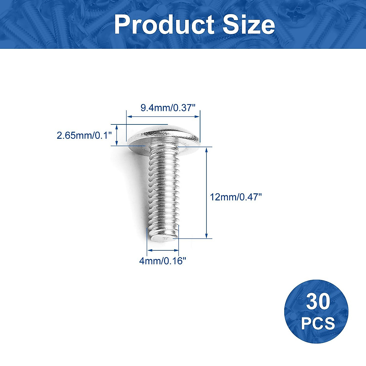 MroMax 30Pcs M4 x 12mm Truss Head Phillips Machine Screws for Cabinet Drawer Knob Pull Handle, 304 Stainless Steel 18-8, Fully Thread, Metric Silver Gray Cross Head Screws Bolts