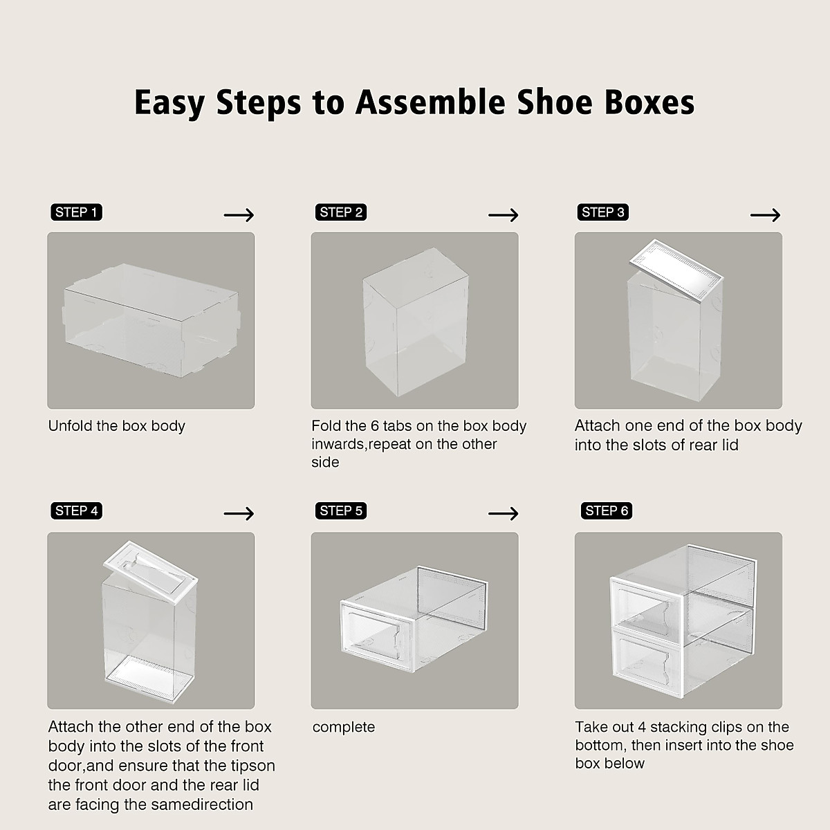 SEE SPRING Large 12 Pack Shoe Storage Box, Clear Plastic Stackable Shoe Organizer for Closet, Space Saving Foldable Shoe Rack Sneaker Container Bin Holder