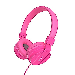 Headphones for Children Lightweight Stereo Folding Wired Headphones for Kids Adults Adjustable Headband Headset for Cellphones Smartphones iPhone Laptop Computer Mp3/4 Earphones (Pink)