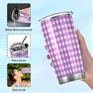 Purple and White Checkered Stainless Steel vacuum insulated water bottle with Lid and Straw coffee travel mug 20oz for Water, Iced Tea or Coffee leakproof tumblers with lids botellas para agua