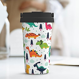 WANGXUEE Colorful Dinosaurs1 Print 500ml Stainless Steel Travel Tumbler Double Wall Vacuum Insulated Coffee Mug
