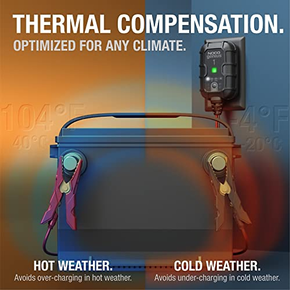 NOCO GENIUS1, 1A Smart Car Battery Charger, 6V and 12V Automotive Charger, Battery Maintainer, Trickle Charger, Float Charger and Desulfator for Motorcycle, ATV, Lithium and Deep Cycle Batteries