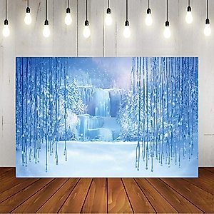 Aperturee Christmas Winter Backdrop, 5X3ft Birthday Party Decorations Frozen Crystal Pendant Ice and Snow White World Photography Background for Children Photo Studio Props