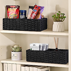 Vagusicc 2-Section Wicker Storage Basket, Hand-Woven Paper Rope Wicker Baskets, Toilet Tank Basket, Baskets for Organizing, 2-Pack, Black