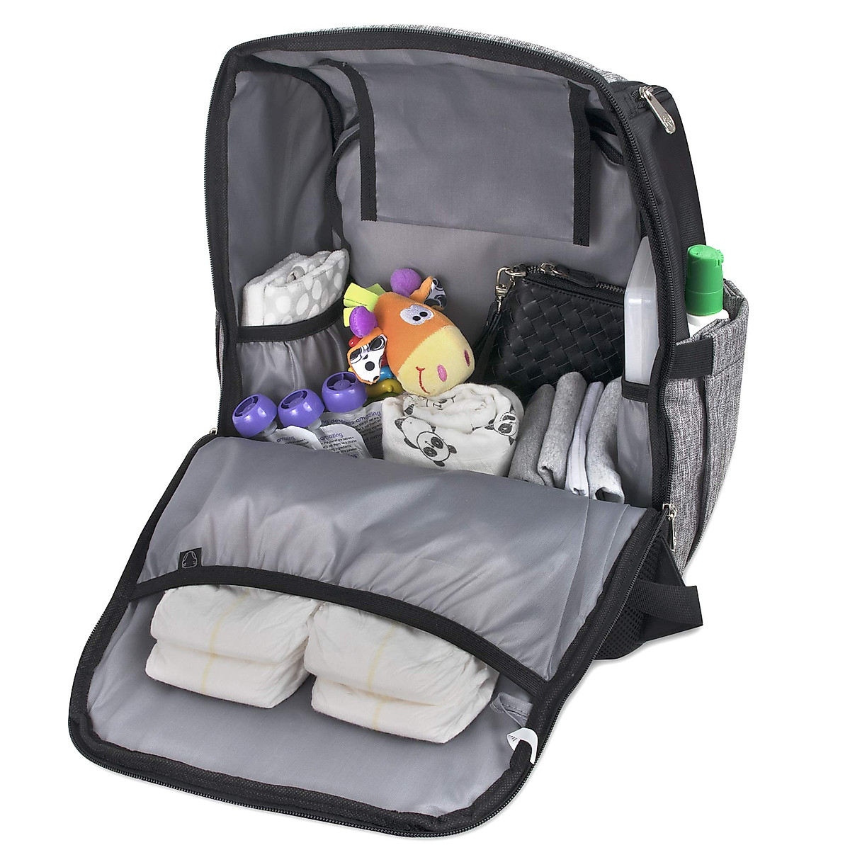 Fisher Price Diaper Bag Backpack with Changing Pad and Stroller Straps, Grey, Large