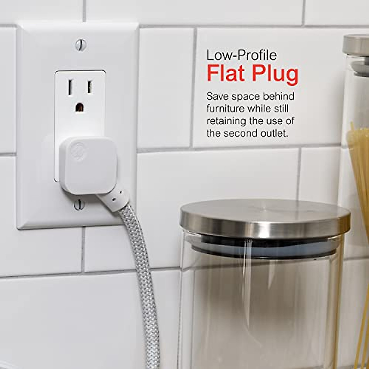 GE 3-Outlet Power Strip Extension Cord with Multiple Outlets 6 Inch Braided Short Cord Extension Cord Grounded Flat Plug Extension Cord UL Listed White 45190