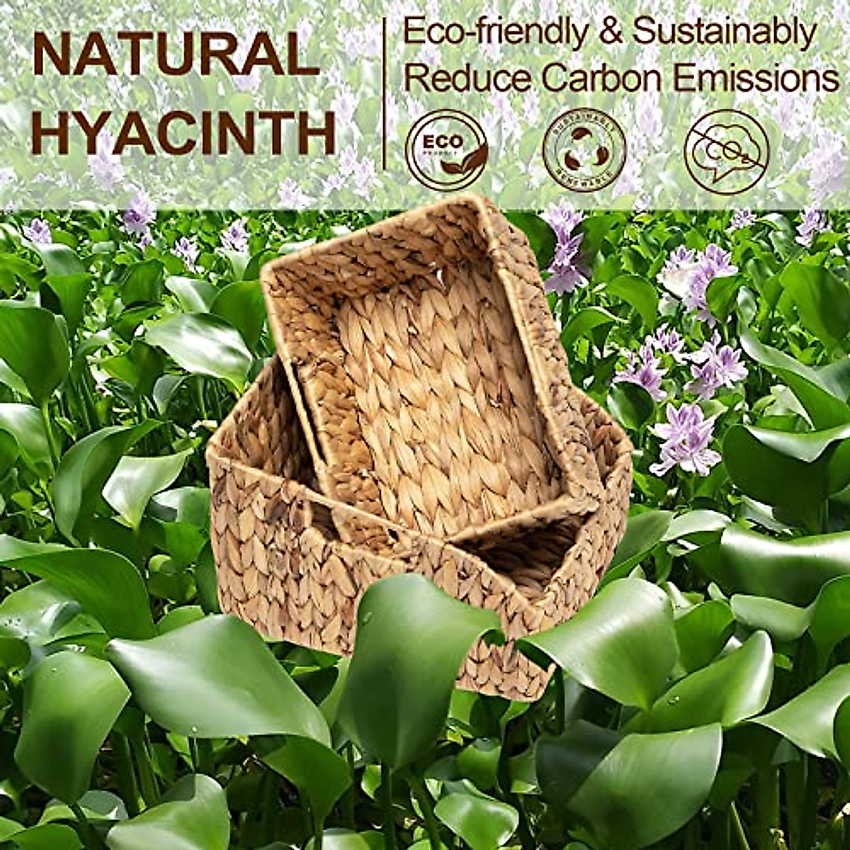 FairyHaus Wicker Baskets 2 Pack 11x9x7" & 9.5x7.5x6.5", Natural Water Hyacinth Wicker Storage Basket for Organizing, Hand-woven Big Wicker Basket with Handles, Large & Small Wicker Baskets Set for Storage Shelves