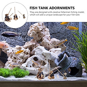 generic Ceramic Fisherman Figurine Miniature Fisherman Statue Bonsai Fisherman Figure Sand Table Fish Tank Fairy Garden Ornaments 3pcs