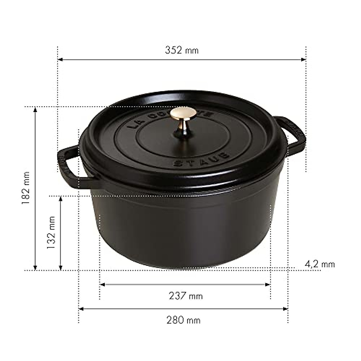 STAUB Cast Iron Dutch Oven 7-qt Round Cocotte, Made in France, Serves 7-8, Black Matte