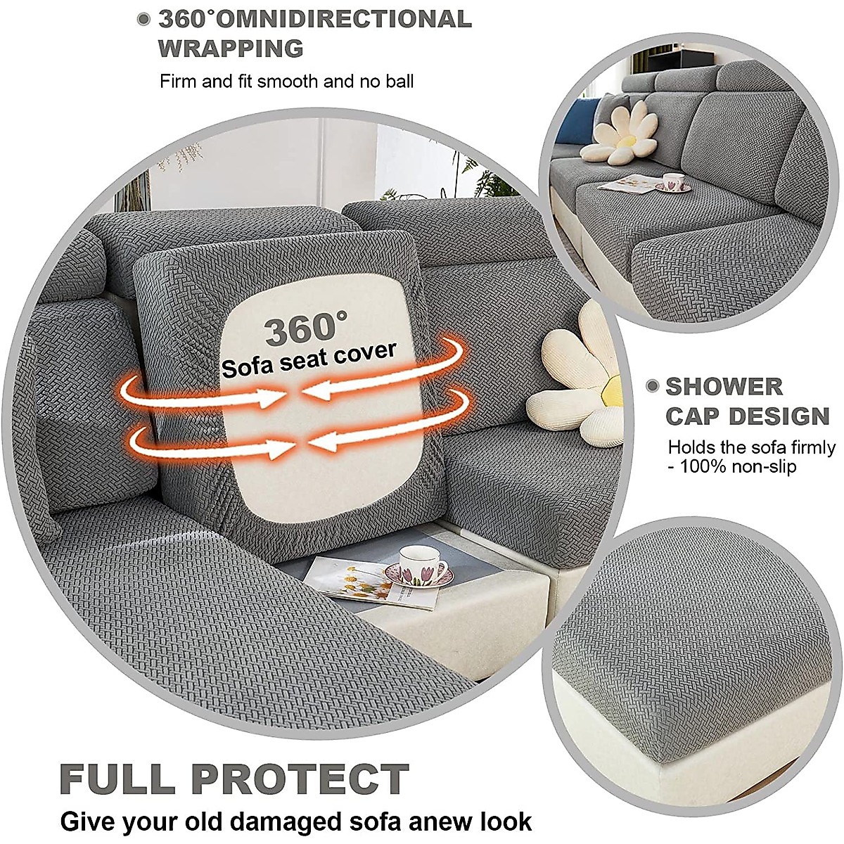 Super 3 Seat Couch Cushion Covers Sectional L Shape Slipcover Elastic Chair Sofa Furniture Protector Cover for Living Room (Length 49-61inch Width 22-35inch, Large Triple Seat Cover) Weave Grey