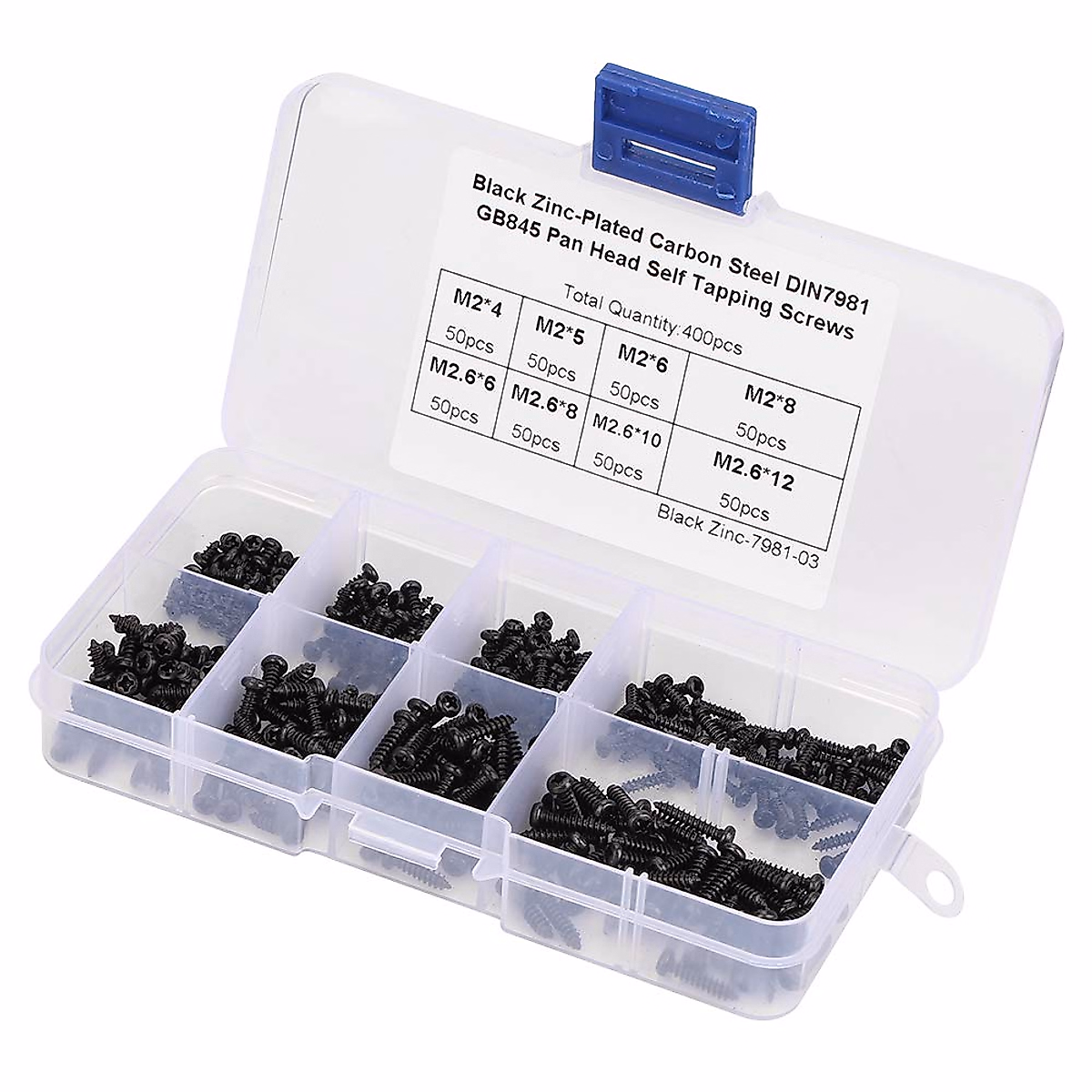 400Pcs M2/M2.6 Self Tapping Screws Assortment Set, Stainless Steel Cross Pan Head Self Tapping Screws Set, for Plastic, Wood