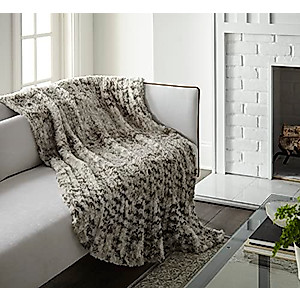 Crafted By Catherine Ivory Gray Yarn Dye Faux Rabbit Fur Throw 50" x 60"