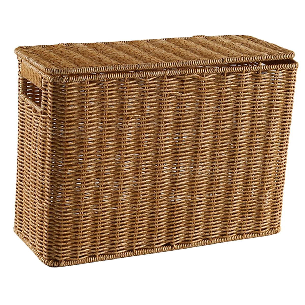 BUTIFULSIC Rattan Magazine Basket with Lid Thin Wicker Storage Decorative Sundries Organizer Handle Book Newspaper Rack