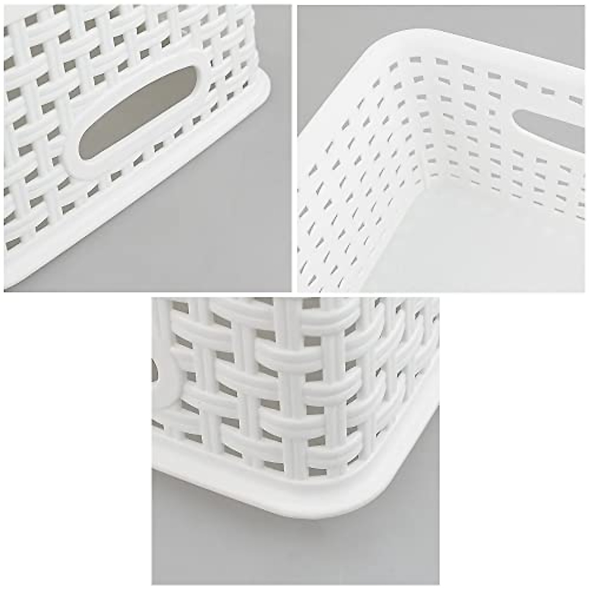 Saedy 6 Packs Plastic Weave Pantry Storage Baskets Bin, 10.03" x 7.59" x 4.09", White