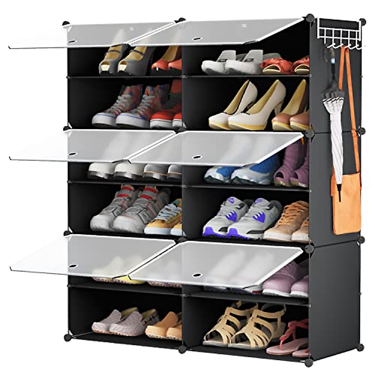Neprock 20-Pack Black Shoe Slots Organizer Bundle with 6 Tier Black Shoe Rack Organizer