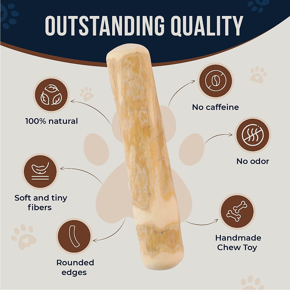 GOWGOW Coffee Wood Dog Chew Stick for Small Dogs, 7.5'', 2 Pack Size S - 100% Natural Chew Toys - Teeth Cleaning, Stress Relief, Dog Health - Organic